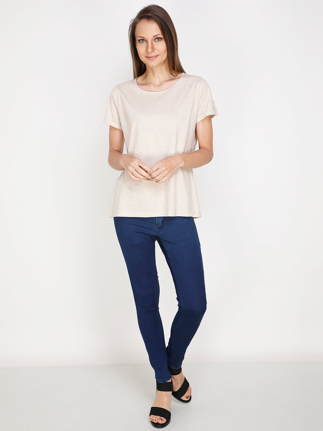 Women Loop Button Top In Beige - Young Fashion